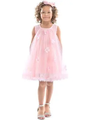 MIMI TUTU Tulle Layered Floral Dress - Blush