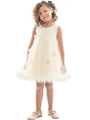 MIMI TUTU Tulle Layered Floral Dress - Ivory