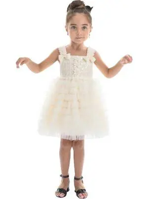 TULLEEN Bow Tiered Tulle Dress - Ivory