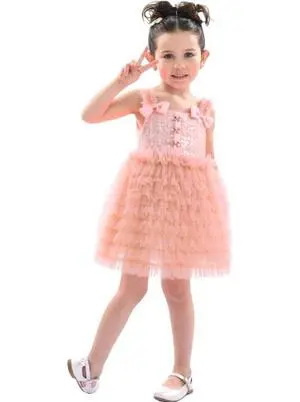 TULLEEN Bow Tiered Tulle Dress - Pink