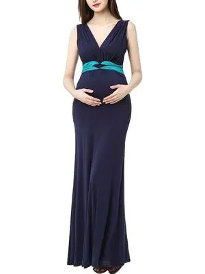 KIMI + KAI Colorblock Maternity Maxi Dress - Navy Teal