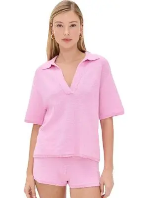 LE BOP Textured Knit Polo Top Orchid