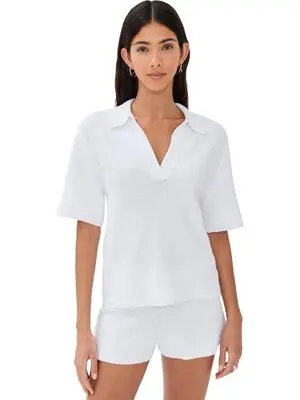 LE BOP Textured Knit Polo Top White