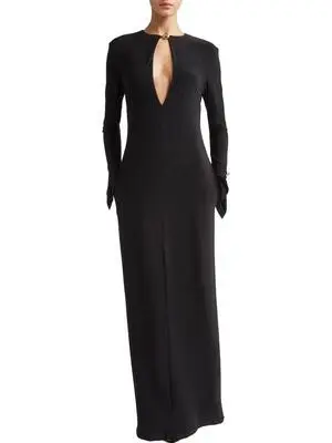 Brandon Maxwell Sylvie Plunge Neck Gown - Black