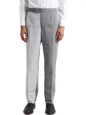 Thom Browne Stripe Colorblock Linen & Cotton Pants - Light Grey