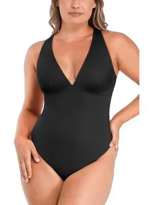 SHAPELLX AirSlim Deep V-Neck Cross Back Shaping Bodysuit Jet Black