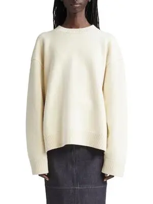 JIL SANDER Classic Virgin Wool Blend Sweater - Natural