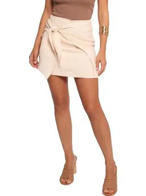 PETAL & PUP Side Tie Linen Mini Skirt - Oatmeal