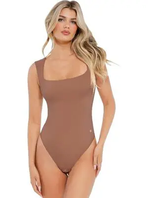 POPILUSH Cloudsense Sleeveless Square Neck Bodysuit - Mocha Brown