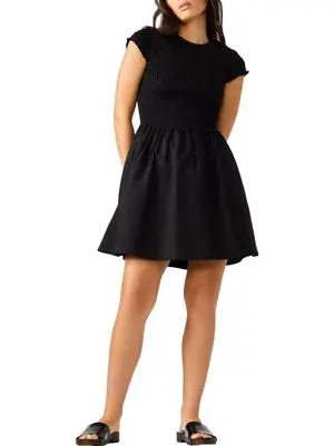 Steve Madden Sheffield Smocked Flare Mini Dress - Black