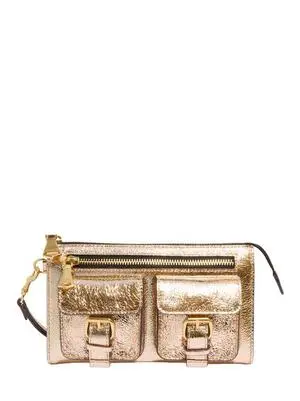 AIMEE Saddle Up Leather Wristlet Crinkled Gold