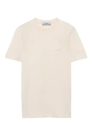 Prada Triangle-appliqué Logo-embroidery Cotton-jersey T-shirt - Neutral