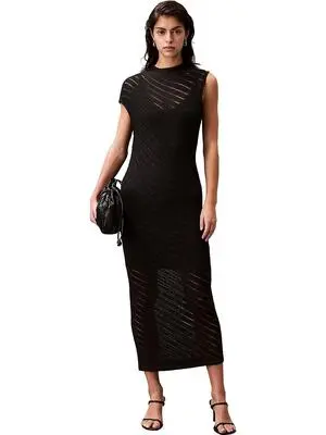 Calvin Klein Stitch Midi Sweater Dress - Black