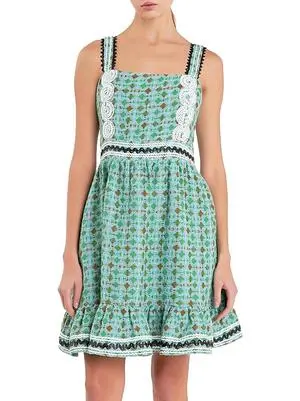 English Factory Boucle Mini Dress With Ric Rac Trim - Mint