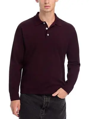 FRAME Pique Regular Fit Long Sleeve Polo Shirt - Burgundy