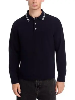 FRAME Pique Regular Fit Long Sleeve Polo Shirt - Dark Navy