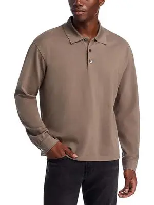 FRAME Pique Regular Fit Long Sleeve Polo Shirt - Smoky Mocha