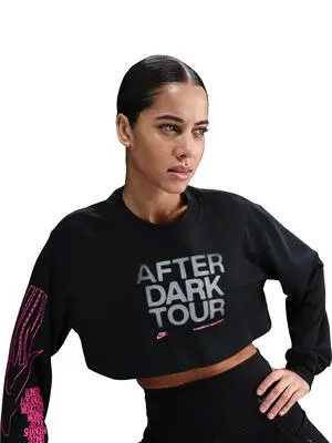 Nike After Dark Tour Oversized Long-sleeve Cropped T-shirt - Black
