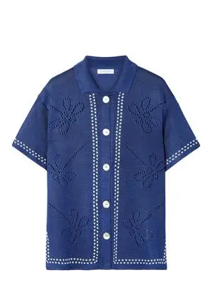 Calle Del Mar Garden Party Pointelle-knit Shirt - Blue
