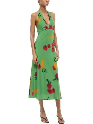 Staud Lucca Silk Halter V-neck Dress - Farmers Market Leaf
