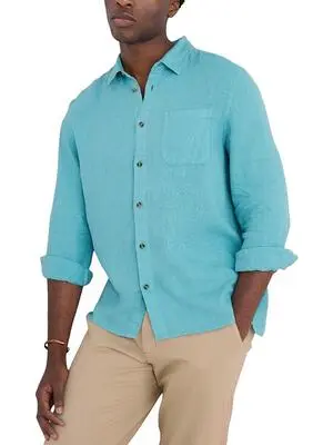 SEASALT CORNWALL Linen Button Down Shirt Surf
