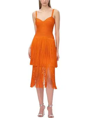 Herve Leger Georgia Fringe Bandage Dress Sunset