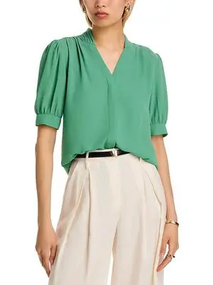 T TAHARI Short Sleeve Split Neck Blouse