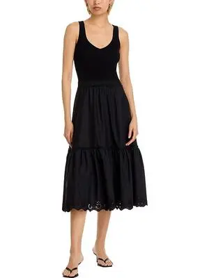 T Tahari Sleeveless Mixed Media Midi Dress - Black