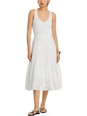 T Tahari Sleeveless Mixed Media Midi Dress - White Star