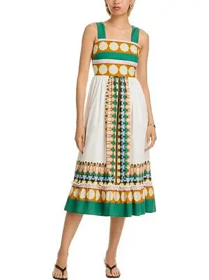 T Tahari Printed Square Neck Midi Dress - Step Stone/white Star
