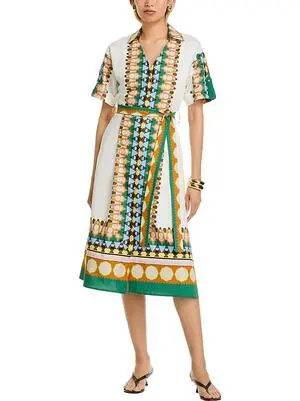 T TAHARI Printed Tie-Waist Shirt Dress