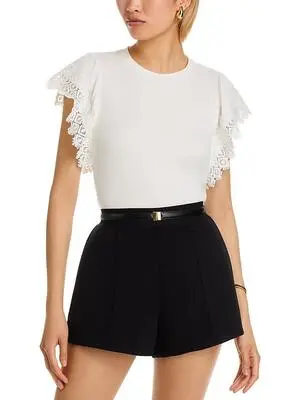 T Tahari Lace Sleeve Crewneck Tee - White Star