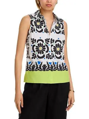 T Tahari Sleeveless Button-down Blouse - Island Dream Print