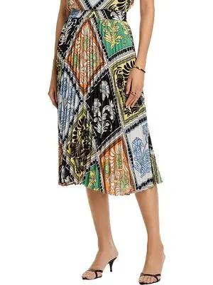 T Tahari Pull On Pleated Printed Skirt - Hillside Garden Print