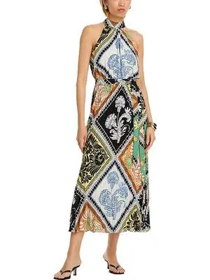 T Tahari Printed Halter Neck Midi Dress - Hillside Garden Print