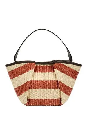 Brunello Cucinelli Striped Raffia Mini Tote Bag - Panama Orange