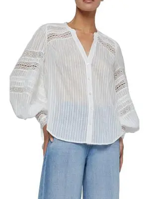 L'Agence Kiera Lace Trim Button-up Top - Ivory