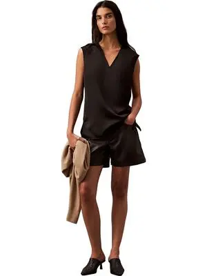 Calvin Klein Satin Sleeveless V-neck Blouse - Black Beauty