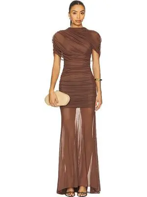Amanda Uprichard X Evianna Mesh Gown Chocolate Brown