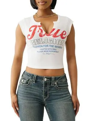 True Religion Logo Graphic Rib Baby Tee - Optic White