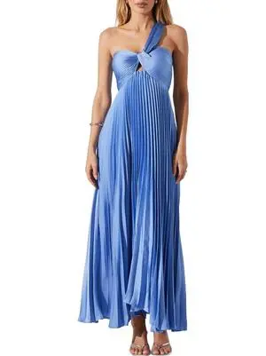 Astr The Label Rasya Pleated One-Shoulder Maxi Dress Periwinkle