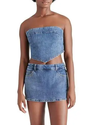 Steve Madden Suri Strapless Denim Crop Top - Blue Denim