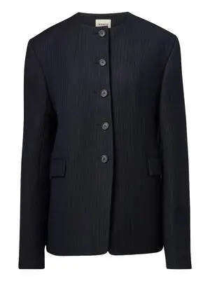 Khaite Jameson Pinstripe Wool-blend Jacket - Blue