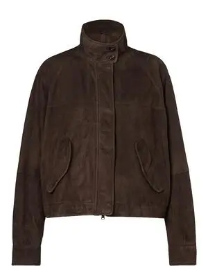 Brunello Cucinelli Suede Bomber Jacket - Brown