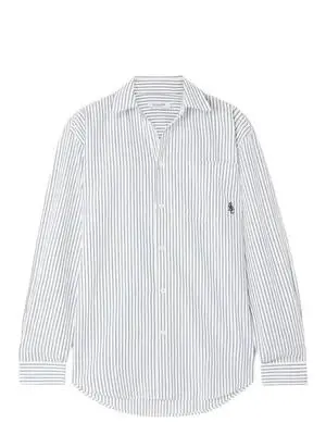 SPORTY & RICH Src Embroidered Striped Cotton-poplin Shirt - White
