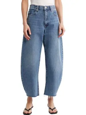 FRAME The Bubble Raw Hem Crop Barrel Leg Jeans - Knock Out Raw Fray
