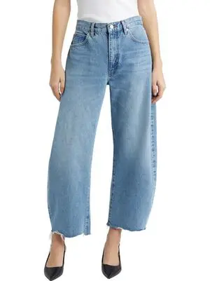 FRAME The Bubble Raw Hem Crop Barrel Leg Jeans - Rapture Raw Fray