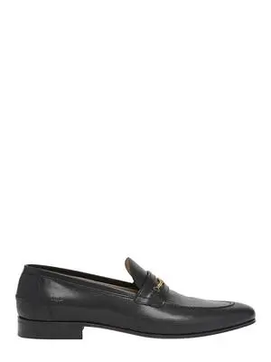 Valentino Garavani Leather Vlogo Chain Loafers - Black
