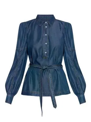 Munthe Denim Blouse With Belt - Blue