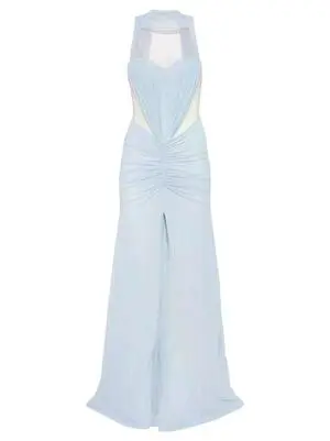 David Koma Ruched Halterneck Gown - Blue